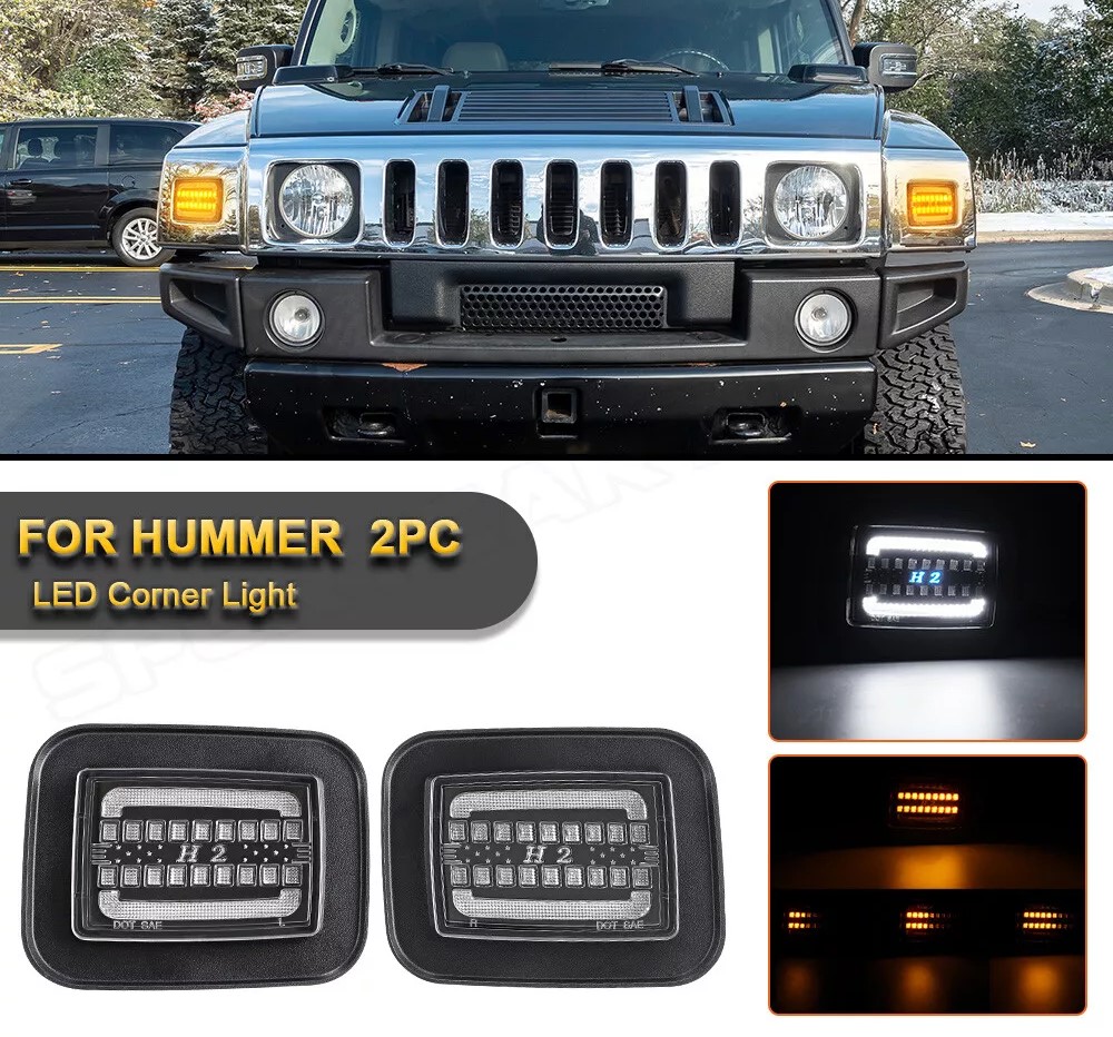 Hummer H2 & H2 SUT Smoked H2 LOGO Front Corner DRL Turn Signal Lights ...